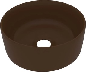 Luxusní umyvadlo kulaté matné tmavě hnědé 40 x 15 cm keramické 147017