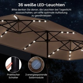 Costway Dvojitý slunečník se stojanem a LED světly a UPF 50+, hnědý