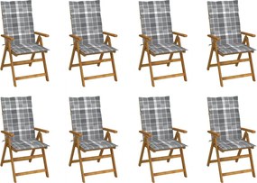 vidaXL Skládací zahradní židle s poduškami 8 ks masivní akácie [3075059] Barva: Vzor šedá kostka