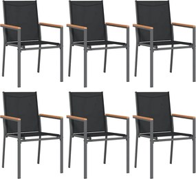 7dílný zahradní jídelní set černý textilen a ocel 3187044
