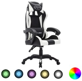 Herní židle s RGB LED podsvícením bíločerná umělá kůže,  288001