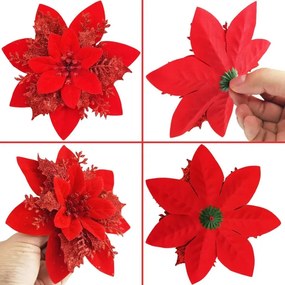 Flamenco Mystique Květina na vánoční stromek s klipem vánoce xxl 14 cm červený třpyt woz04cze.