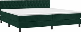 Box spring postel s matrací a LED tmavě zelená 200x200 cm samet 3134606