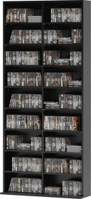 HOMCOM Moderní CD Kniha s 18 policemi pro 640 CD, Šatní skříň na CD z DTD, 78,5x24x175 cm, Černá | Aosom
