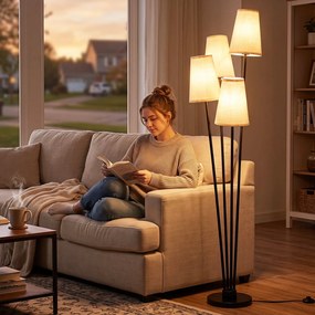 Costway 4-plamenová stojací lampa s nožním spínačem a 4 stínidla Moderní stojací