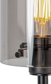 Designová stojací lampa černá s kouřovým sklem - Dome