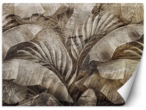 Fototapeta, Tropické listí na betonu imitující texturu. - 300x210 cm