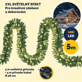 Vánoční girlanda ANDREA s osvětlením na dálkové ovládání, 5 m, zelená Casaria