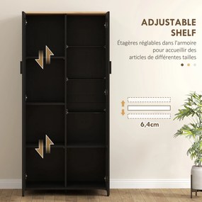HOMCOM Kuchyňská Skříň, Kuchyňský Buffet, Vitrína, Úložná Skříň se 2 Dveřmi včetně 1 Skleněných Dveří - Úložná Jednotka s Nastavitelnými Policemi a 9…