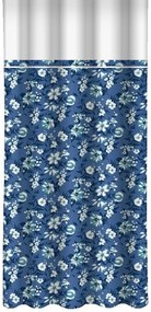 Modrý závěs s bílým a modrým potiskem květin a bílým lemem Šířka: 160 cm | Délka: 270 cm