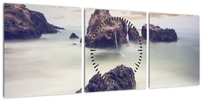 Obraz útesů v mlze (s hodinami) (90x30 cm)