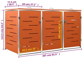 vidaXL Marketos Přístřešek na tři popelnice 207 x 77,5 x 112,5 cm nerezová ocel