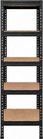 Regál 183x40x40 cm lakovaný 5-policový, nosnost 100 kg, RIVET - černý