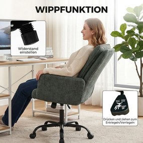 HOMCOM Kancelářská židle do home office, počítačová židle se širokým sedákem, středně vysoká opěradla, vzhled lnu, tmavě zelená