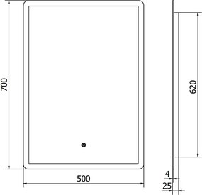 Mexen Navia koupelnové zrcadlo osvětlené 50 x 70 cm, LED 6000K, proti mlze - 9803-050-070-611-00