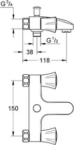Grohe Vanová baterie chrom / Vanová baterie / nástěnná / přepínání van