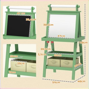 AIYAPLAY AIYPLAY Dětský easel 3v1 Magnetická oboustranná tabule s papírovým válcem a úložnými košíky 59x48x118 cm Zelená