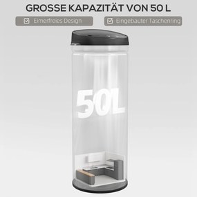 HOMCOM 50litrový senzorový odpadkový koš s funkcí Soft-Close, bezdotykový odpadkový koš z nerezové oceli pro hygienické kuchyně, kanceláře, stříbrná …