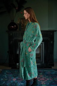 Pip Studio Les Fleurs bavlněný froté župan - zelený (Dámský župan z bavlněného froté středně dlouhý)
