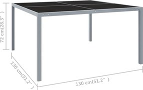 vidaXL Zahradní stůl 130 x 130 x 72 cm šedý ocel a sklo [313086]