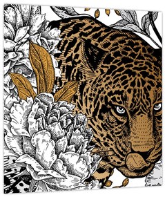 Obraz - Leopard mezi květy (30x30 cm)