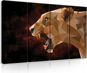 Obraz 120x80 Lvice low poly polyptych umění divoká příroda síla zvíře