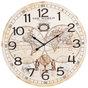 Krémové nástěnné hodiny The World - Ø 60*4 cm / 1*AA
