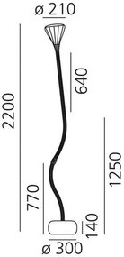 Artemide 0670W10A Pipe terra, flexibilní stojací lampa se stmívačem, 30W LED 2700K, max. výška 220cm