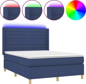 Box spring postel s matrací a LED modrá 140x200 cm textil 3138963