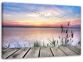 Obraz na plátně Lávka u jezera Západ slunce - 60x40 cm