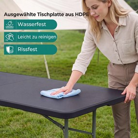 Costway Zahradní stůl skládací s rukojetí XXL pro 10 osob – 244 × 75 cm