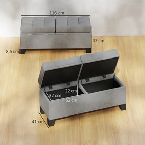 HOMCOM Hedvábně měkký úložný otoman s knoflíky pro předsíň a ložnici, 116x41x47cm, Šedý