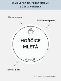 Samolepka na kořenky HOŘČICE MLETÁ bílá 5 cm tučné písmo