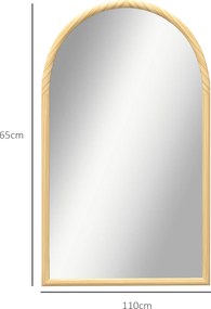 HOMCOM nástěnné obloukové zrcadlo, 110 x 65 cm, dřevěný rám, obloukové zrcadlo pro obývací pokoj, ložnici, vstupní prostor, přírodní dřevo