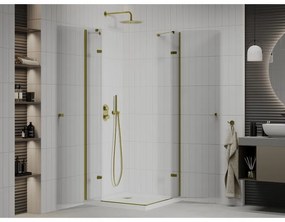 Mexen Roma Duo sprchový kout s otočnými dveřmi 80 x 80 cm, Průhledné, Zlatá + sprchová vanička Flat - 854-080-080-50-02-4010G