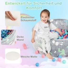 Costway Baby Ball Pit s odnímatelným krytem Svítí ve tmě Round Play Pool, šedá
