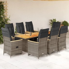 9dílný zahradní bistro set s poduškami šedý polyratan 3276974