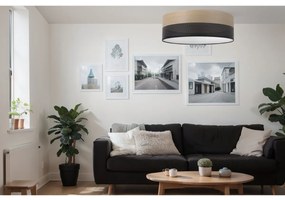 Stropní svítidlo Wood, 1x dýha zlatý dub/černé plastové stínítko, (bílé plexisklo), (fi 50cm)