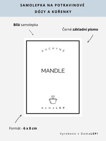 MANDLE MLETÉ – bílá samolepka na dózu, základní písmo, 6 x 8 cm | DomaLEP