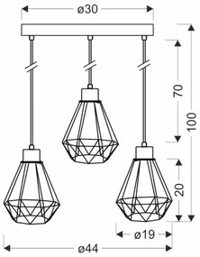 Lustr na lanku PRIMO 3xE27/60W/230V černá/zlatá