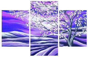 Fialový obraz rozkvetlého stromu (90x60 cm)