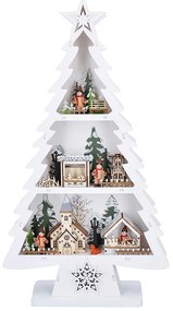 SOLIGHT LED dřevěný vánoční stromek s dekoracemi, 13x LED, bílá, 53cm, 2x AA