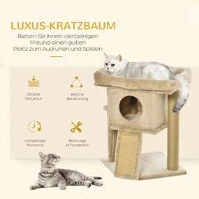 PawHut Škrabací sloup 57 cm Malý kočičí strom s kočičí jeskyní, odpočinkovou platformou, škrabacím panelem, hracím míčem, kočičí nábytek pro kočky do…