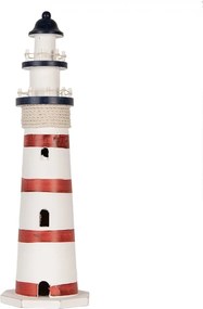 Bílo-červená dřevěná dekorace maják Lighthouse Nautic - Ø 15*48 cm