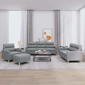 4dílná sedací souprava s poduškami světle šedá textil 3201544