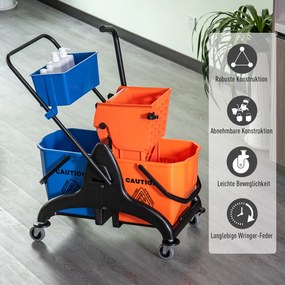 Úklidový vozík HOMCOM 26 litrů s lisem, kbelík na mop s kolečky, oranžový