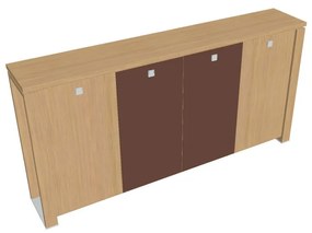 Střední šatní skříň Verno+ 260 x 46 x 130 cm, kombinované dveře, dub světlý / hnědá