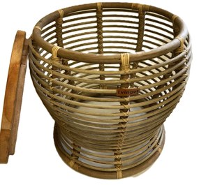 Vingo Odkládací stolek z ratanu s dřevěnou deskou, 60 cm