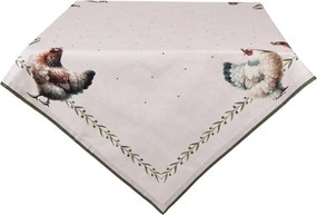 Béžový bavlněný ubrus se slepičkami Barnyard Chicken - 100*100 cm