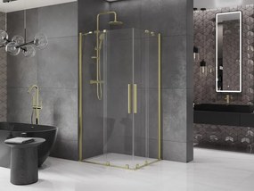 Mexen Velar Duo, sprchový kout s posuvnými dveřmi 100(dveře) x 90(dveře) cm, 8mm čiré sklo, zlatý matný profil, 871-100-090-02-55
